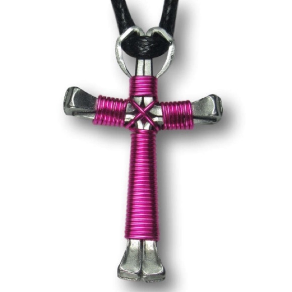 Handmade | Jewelry | Hot Pink Cross Necklace | Poshmark